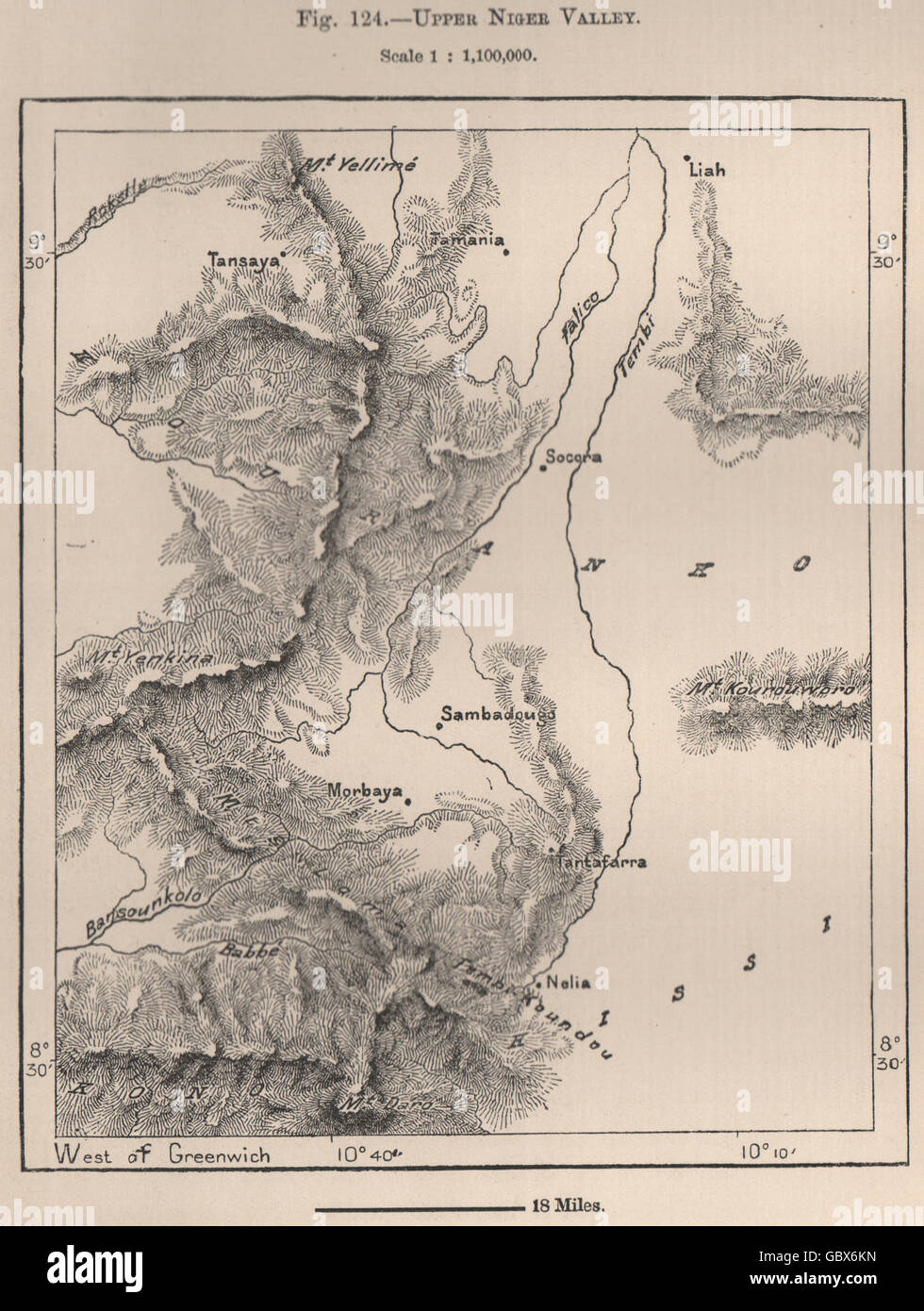 Upper Niger Valley. Guinea. The Niger Basin, 1885 antique map Stock ...