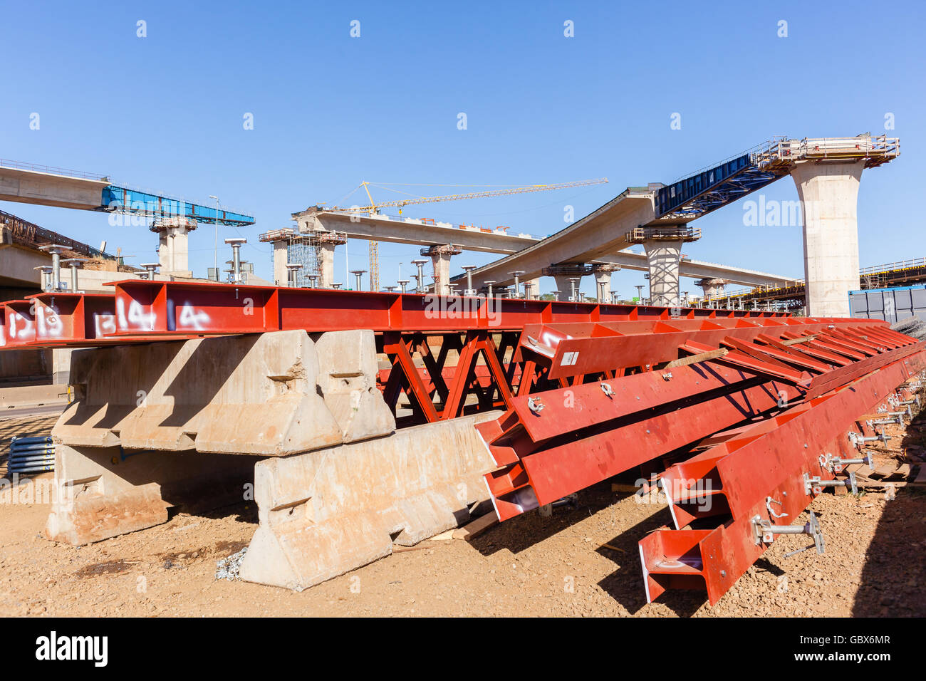 Construction steel beams materials for new road highway traffic ramps ...