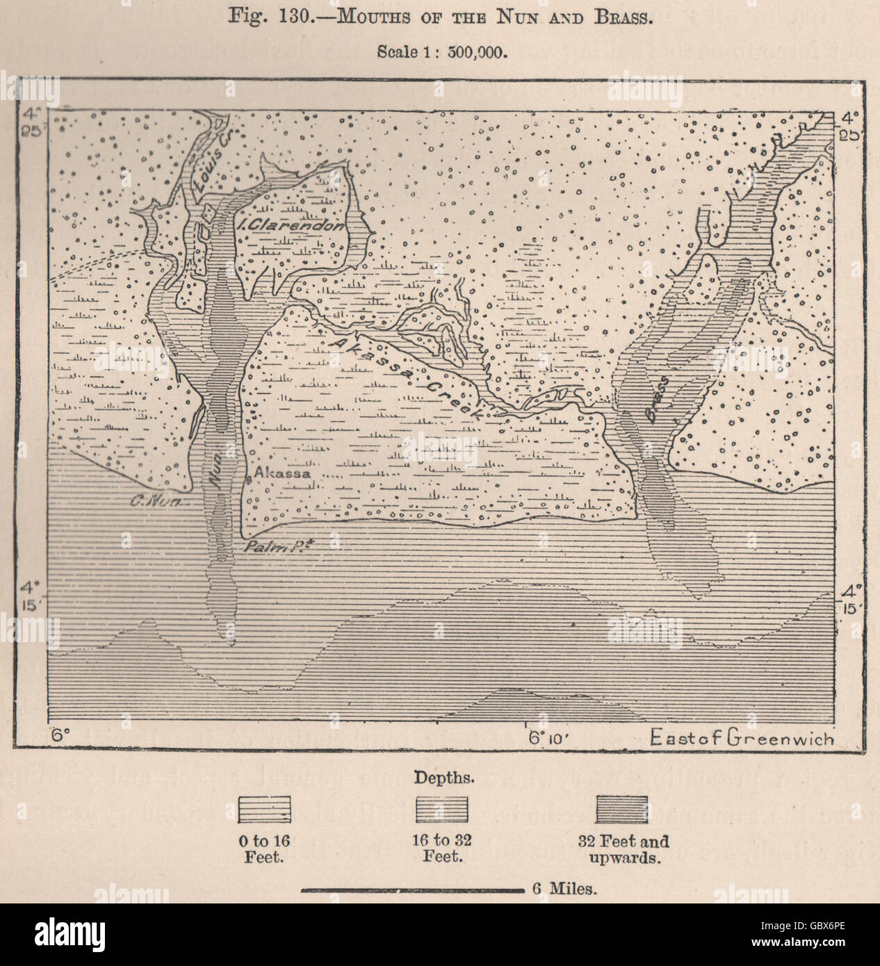 Mouths of the Nun and Brass. Nigeria. Edumanom Forest, 1885 antique map ...