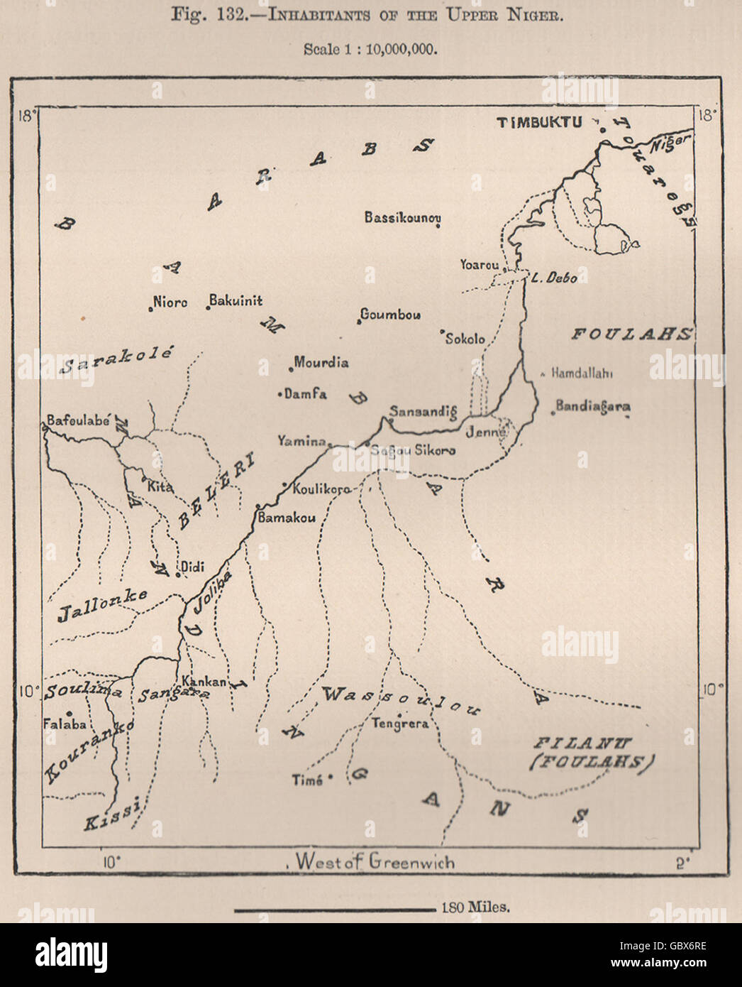 Inhabitants of the upper Niger. Mali. The Niger Basin, 1885 antique map ...
