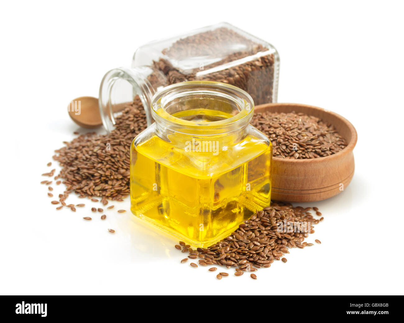 linseed oil in bottle isolated on white background Stock Photo - Alamy