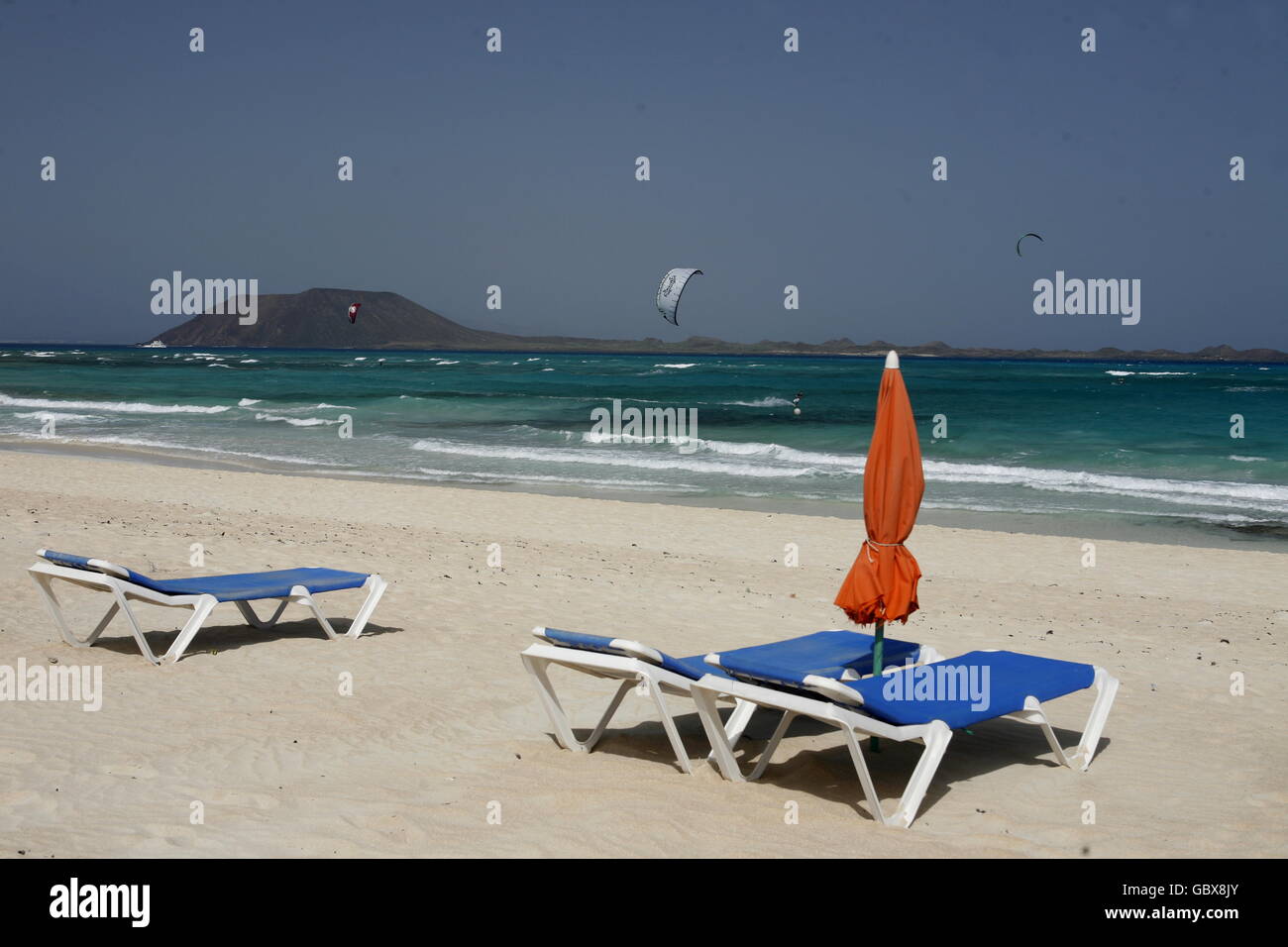 the Beach of Corralejo on the Island Fuerteventura on the Canary island ...