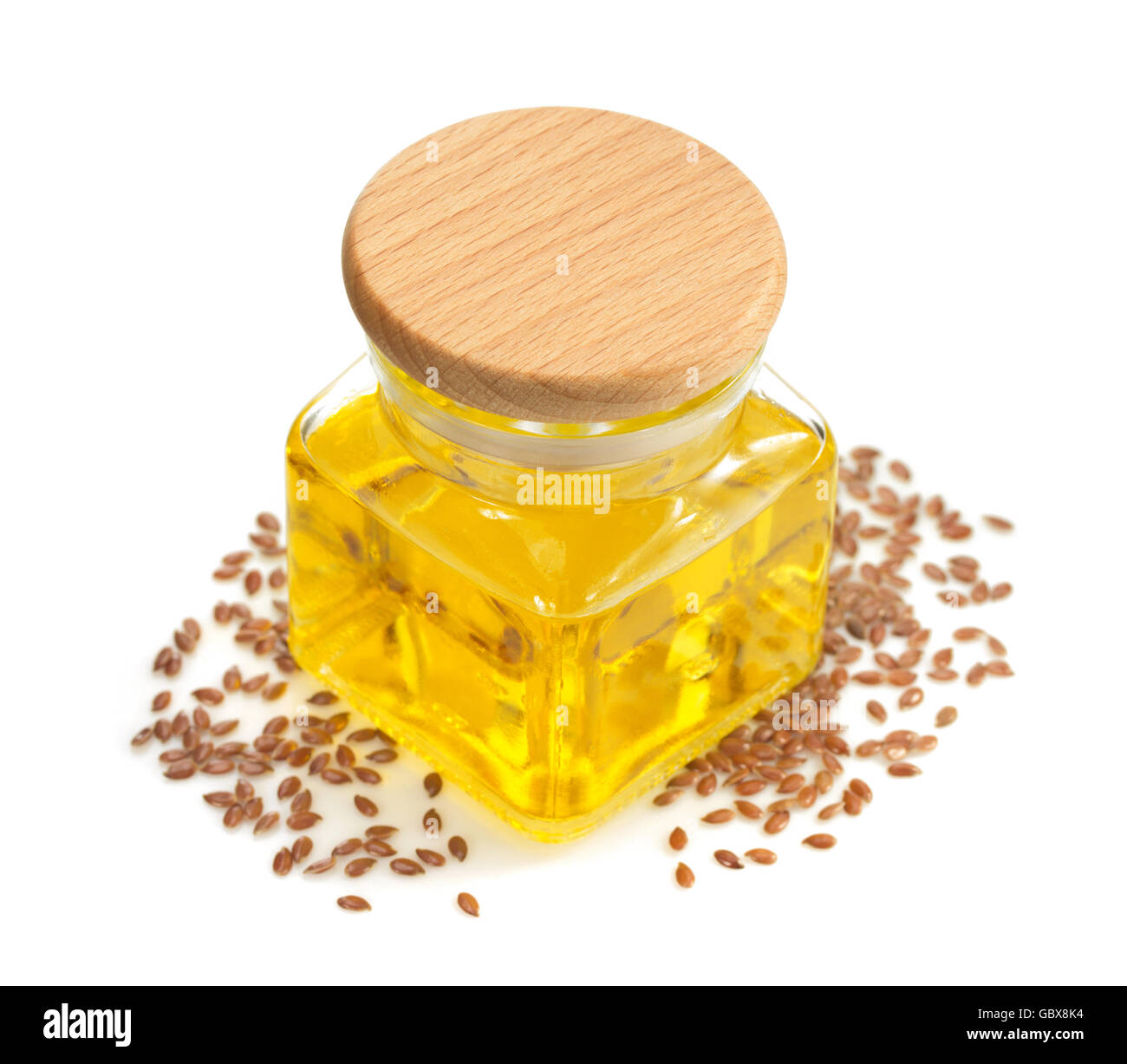 linseed oil in bottle isolated on white background Stock Photo - Alamy