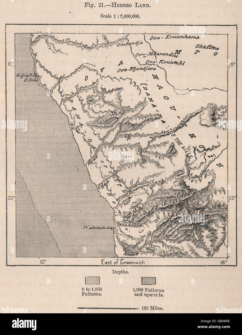 Herero Land. Namibia. Damara and Namaqua Lands, 1885 antique map Stock ...