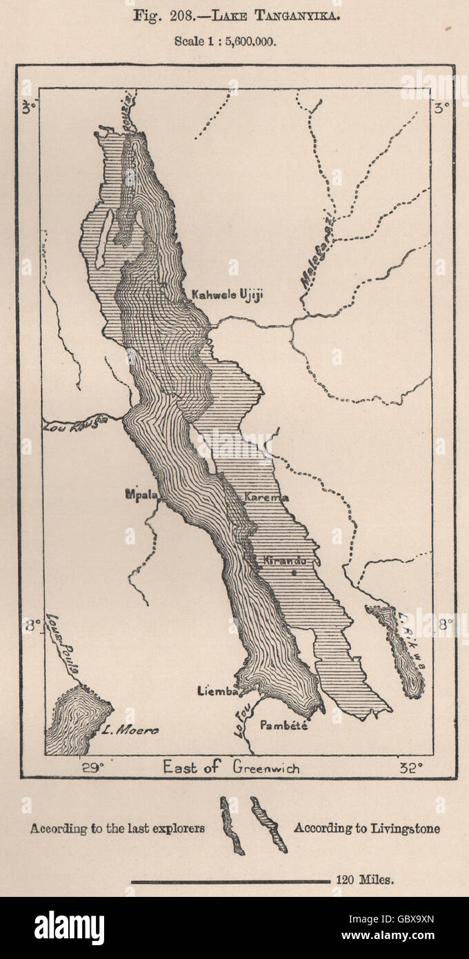 Lake Tanganyika, according to Livingstone & others. Africa, 1885 ...