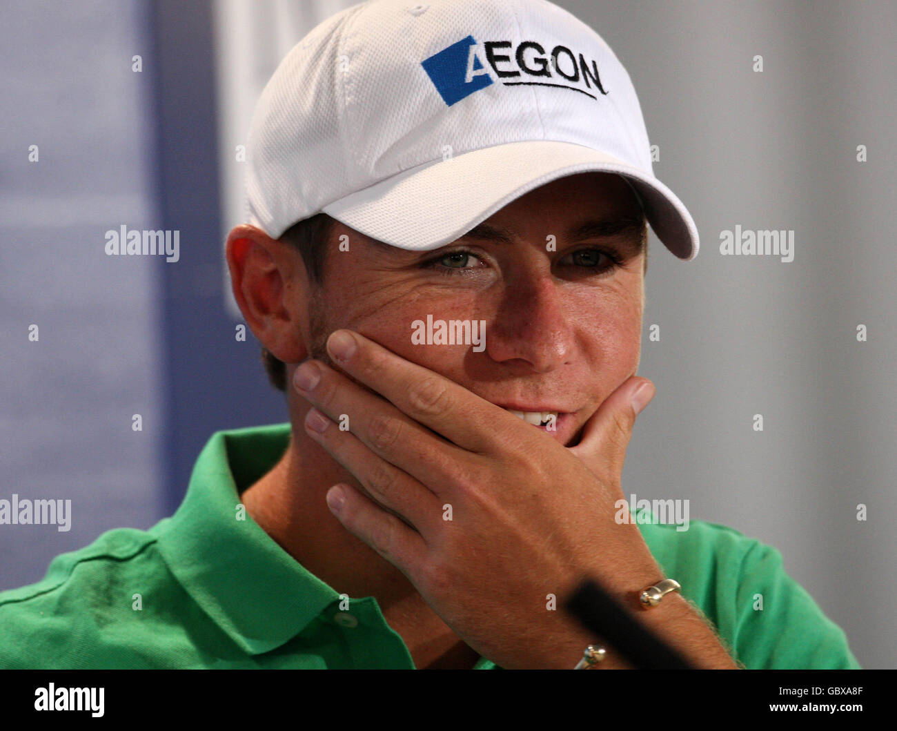 Scotland's Lloyd Saltman speaks to the media during the Practice Round ...