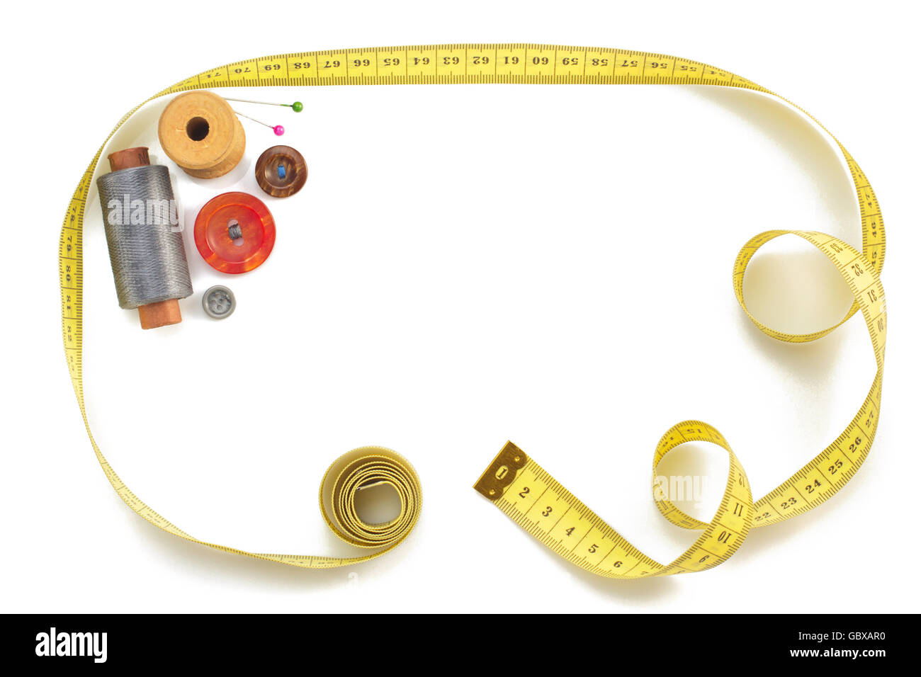 sewing tools and measuring tape isolated on white background Stock ...