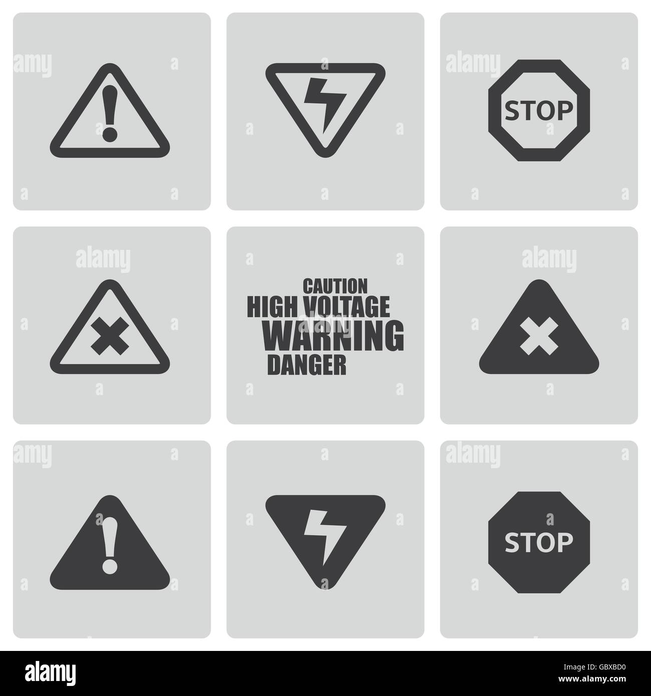 Vector black danger icons set Stock Vector Image & Art - Alamy