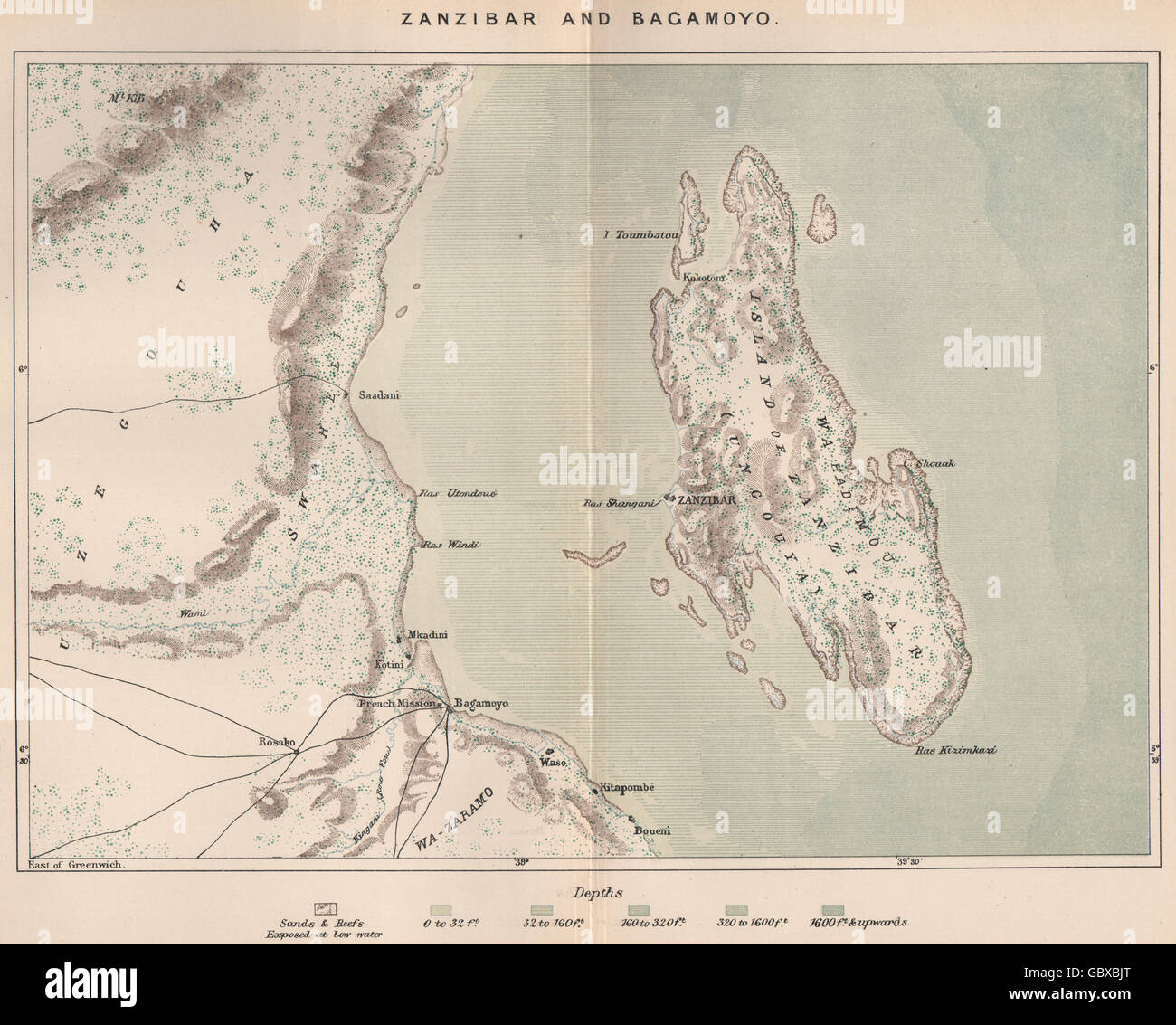 Zanzibar and Bagamoyo. Tanzania. German East Africa, 1885 antique map ...