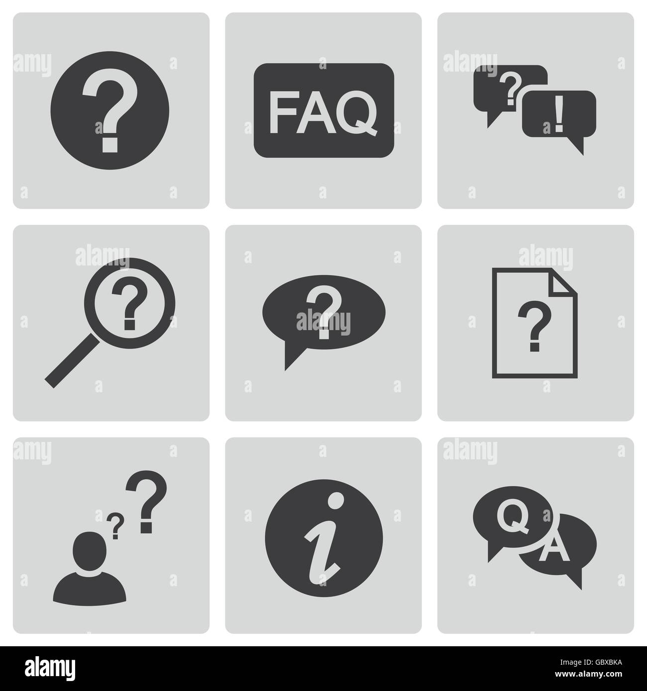 Vector black FAQ icons set Stock Vector Image & Art - Alamy