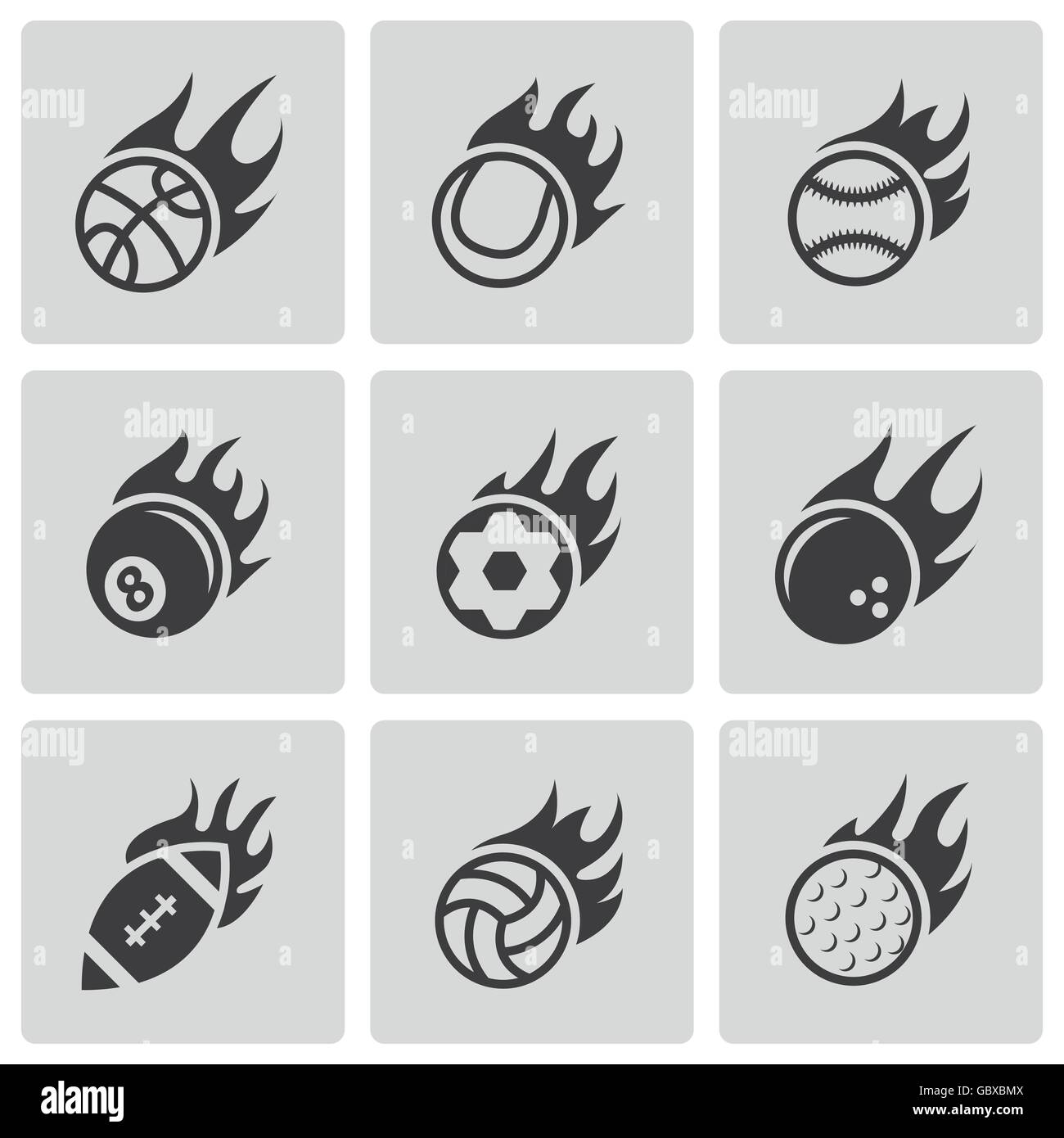 Vector black fire sport balls icons set Stock Vector Image & Art - Alamy