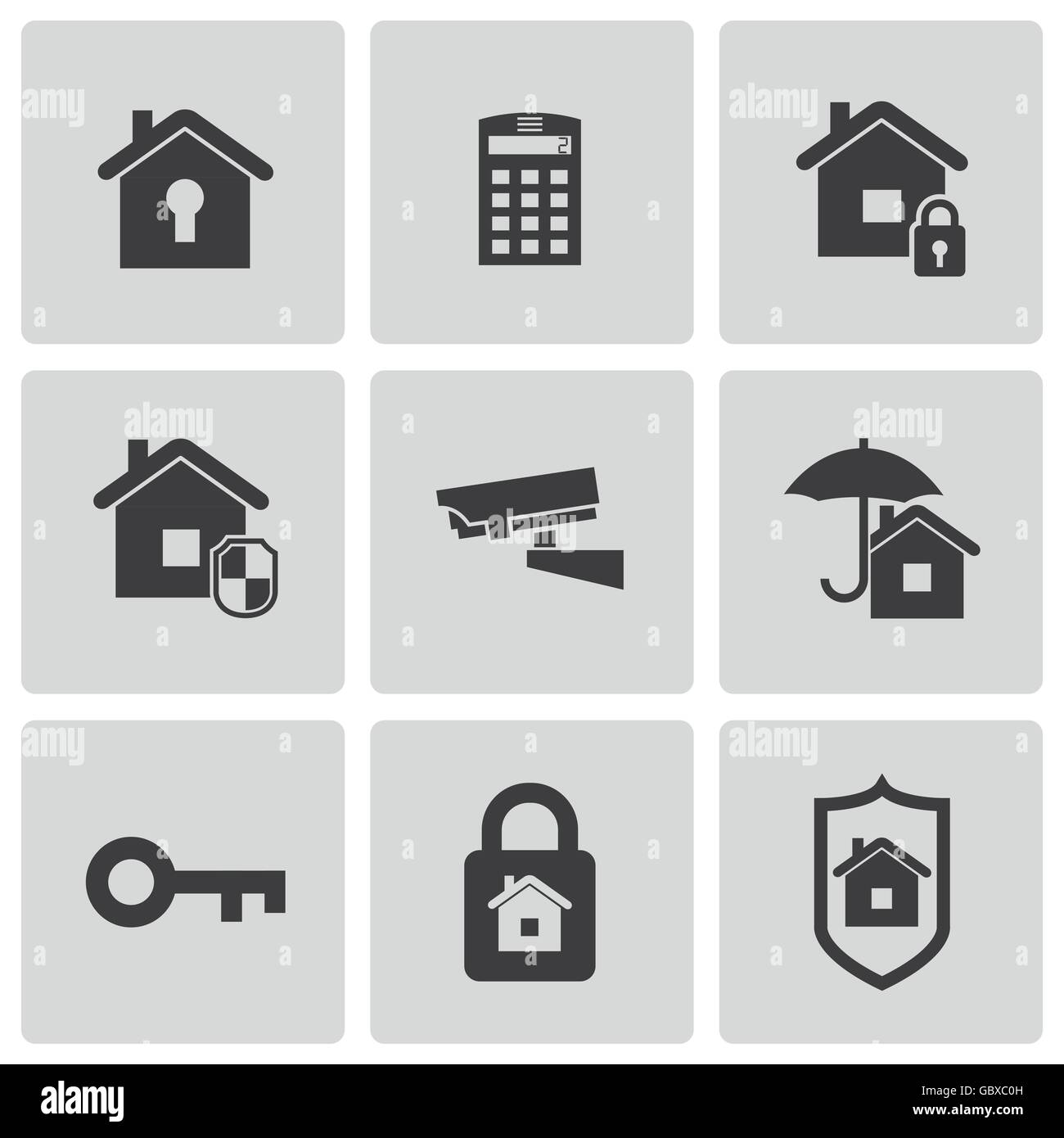 Vector black home security icons set Stock Vector Image & Art - Alamy