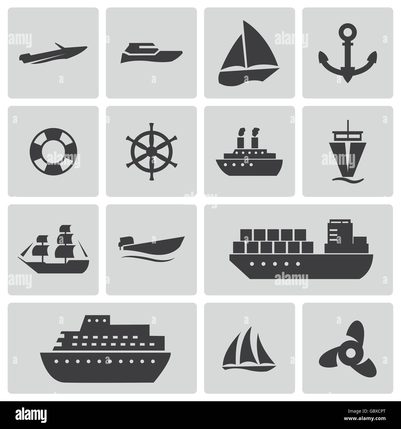 Vector black ship and boat icons set Stock Vector Image & Art - Alamy