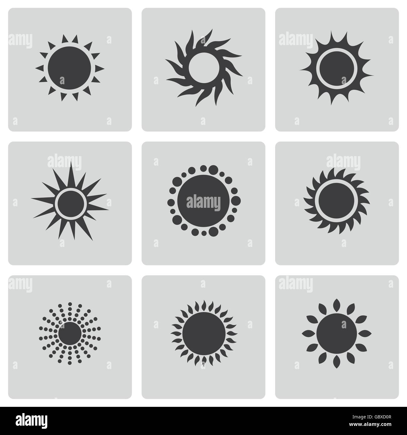 Vector black sun icons set Stock Vector Image & Art - Alamy