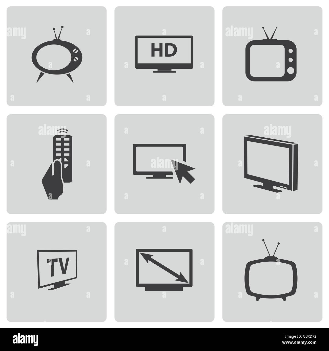Vector black TV icons set Stock Vector Image & Art - Alamy