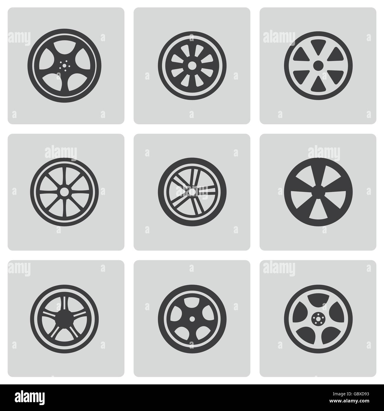 Vector black wheel disks icons set Stock Vector Image & Art - Alamy