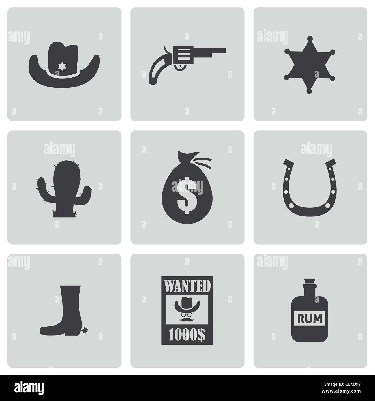 Vector black wild west icons set Stock Vector Image & Art - Alamy