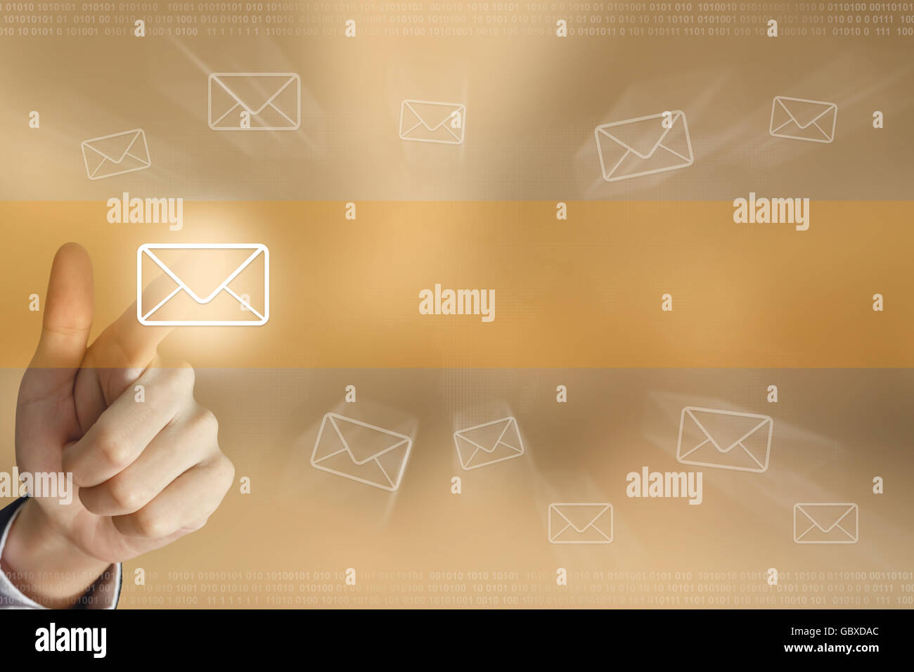business hand pushing email button, business concept Stock Photo - Alamy