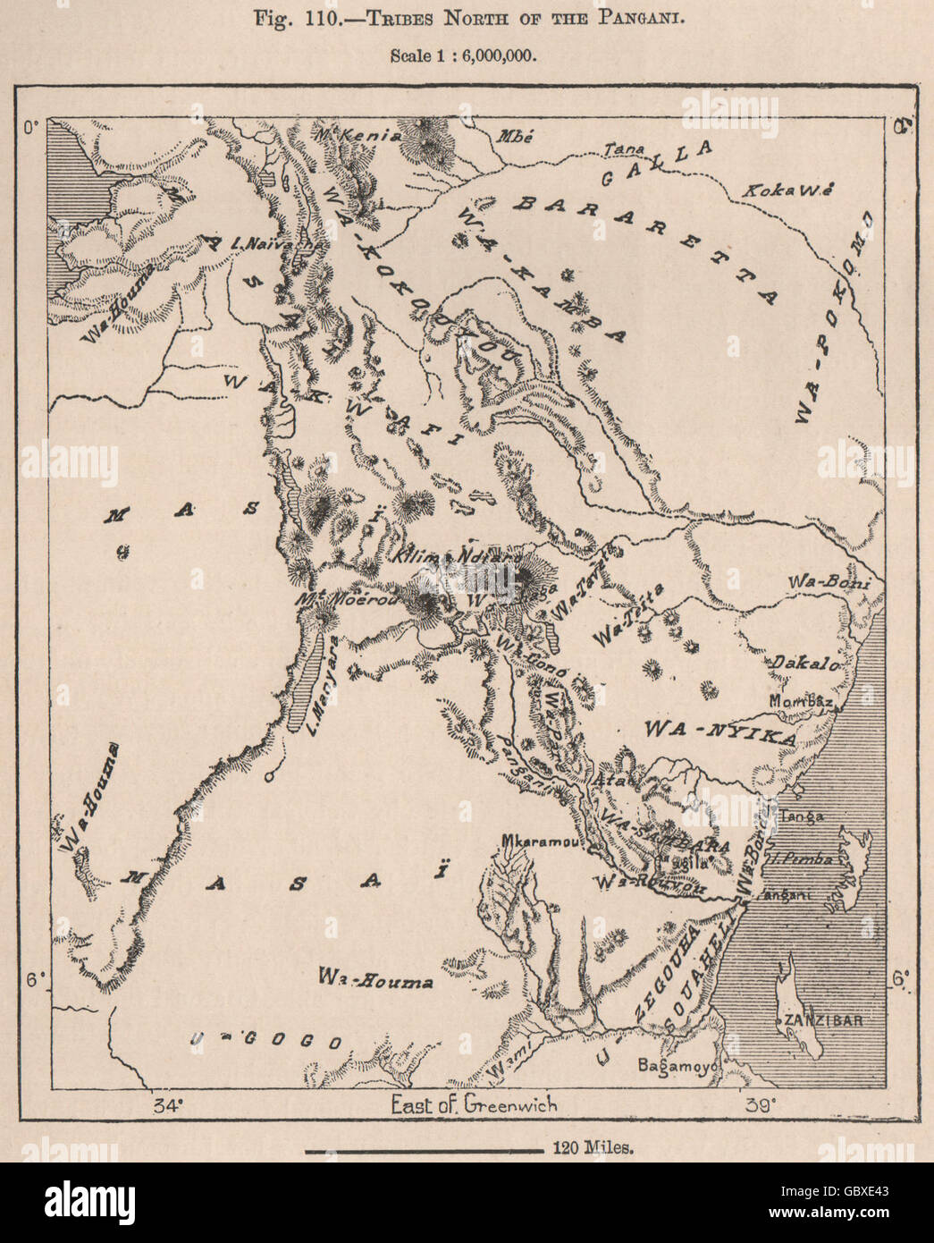 Tribes North of the Pangani river. Tanzania. Maasai Land, 1885 antique ...