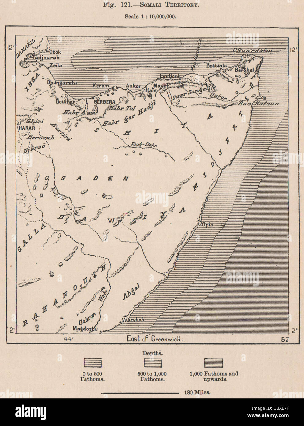 Somali Territory. Somalia, 1885 antique map Stock Photo - Alamy