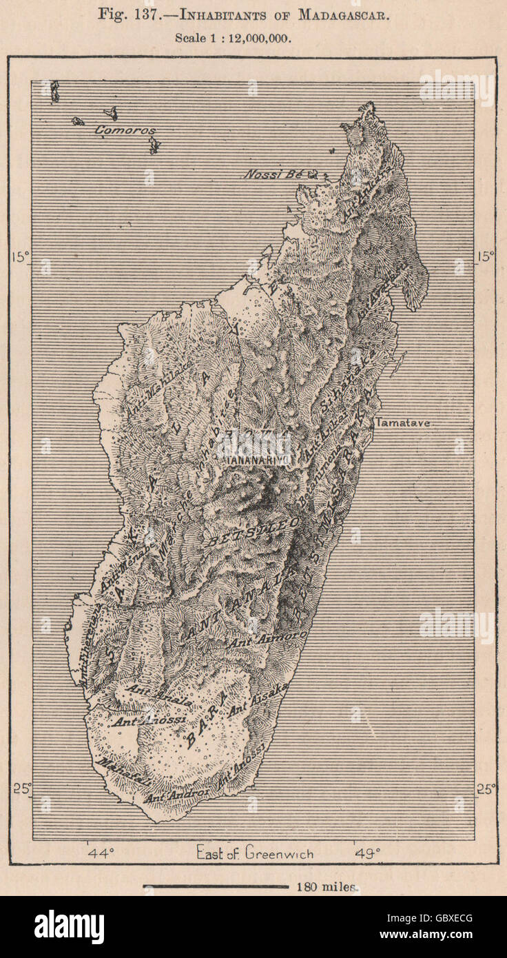 Inhabitants of Madagascar. East African Islands, 1885 antique map Stock ...