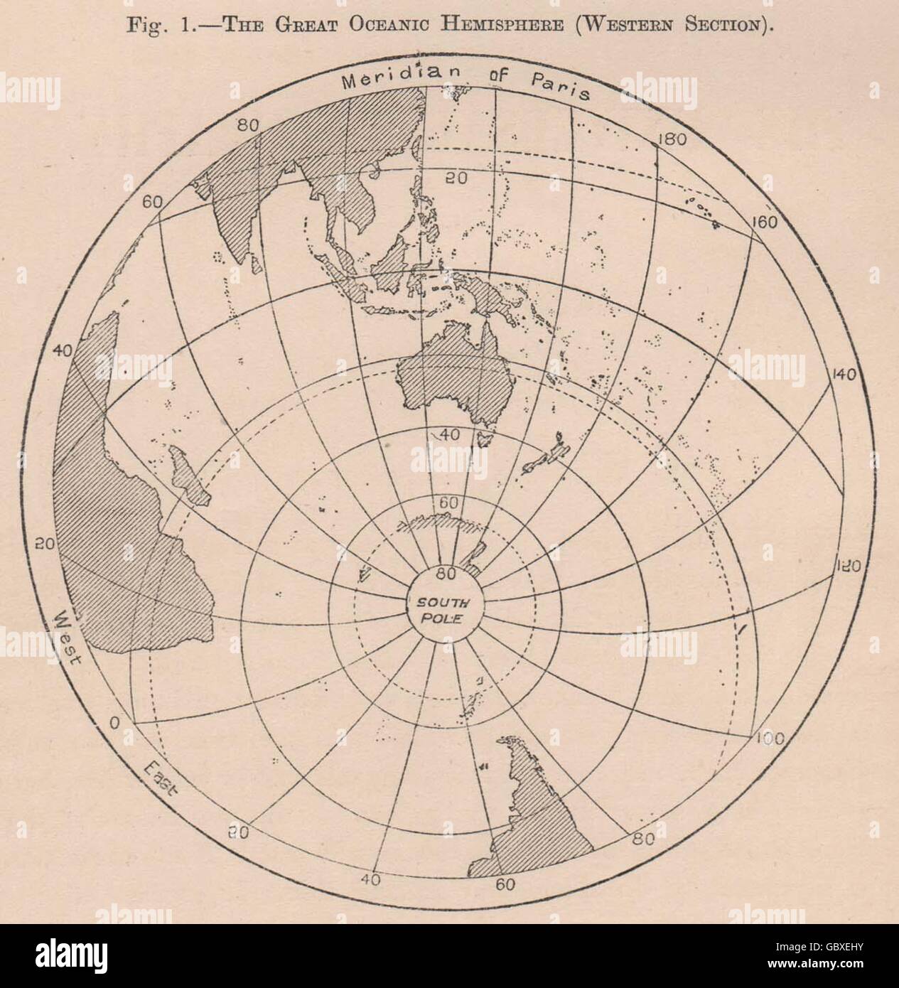The Great Oceanic Hemisphere (Western Section) . World, 1885 antique ...