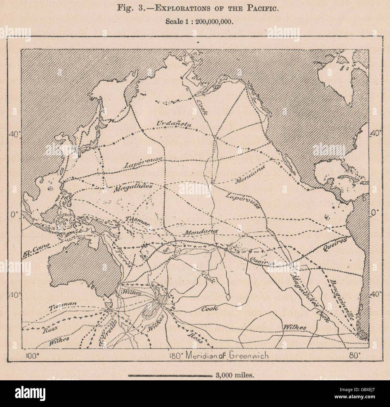 Explorations of the Pacific. Pacific Islands, 1885 antique map Stock ...