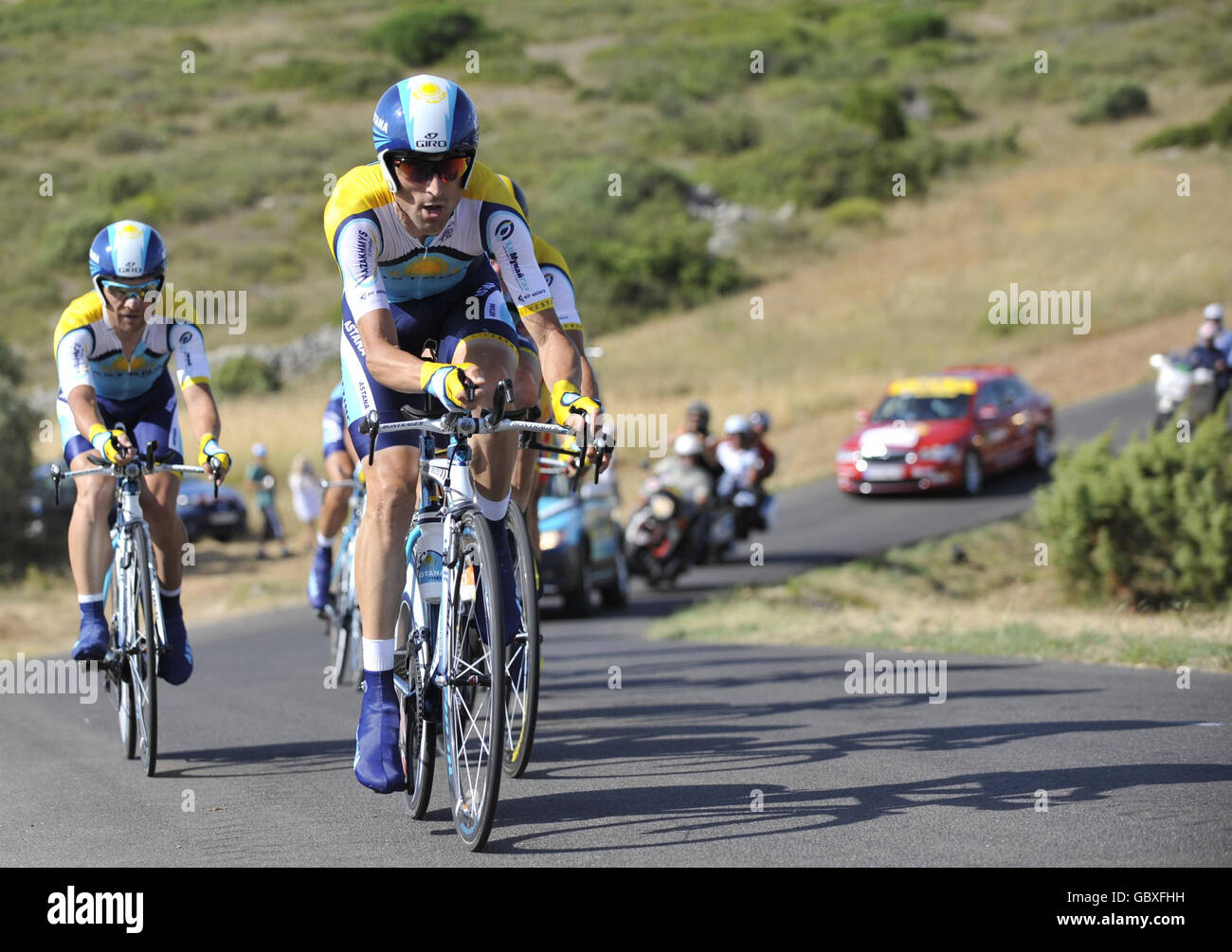 Team Astana in action in the Team Time Trial during the fourth stage of ...