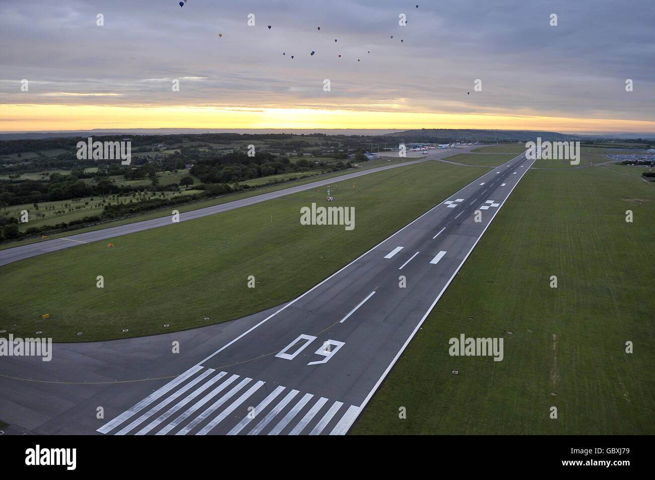 Hot air balloons take off from Bristol International Airport. A view of ...