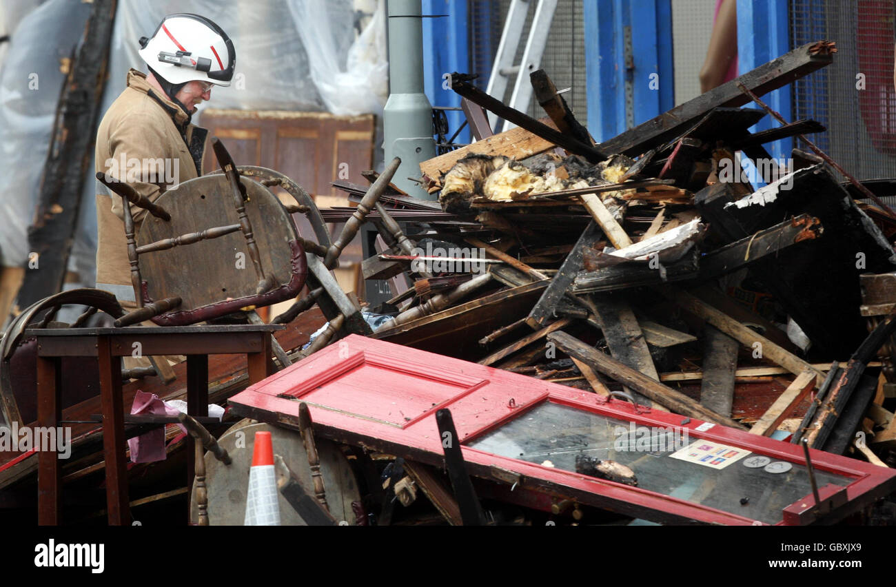 Fireman dead after pub fire. General view of the scene outside the ...