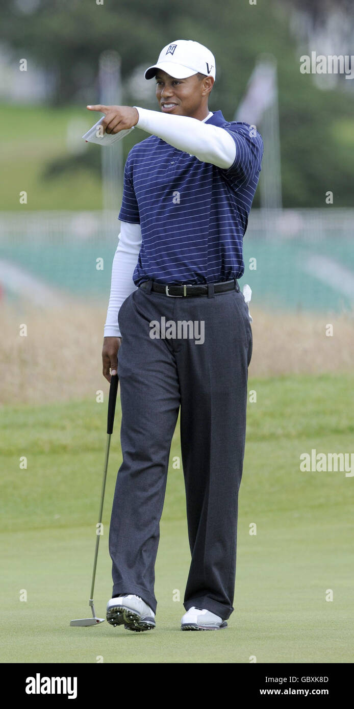 USA's Tiger Woods gestures during the Practice Round at Turnberry Golf ...