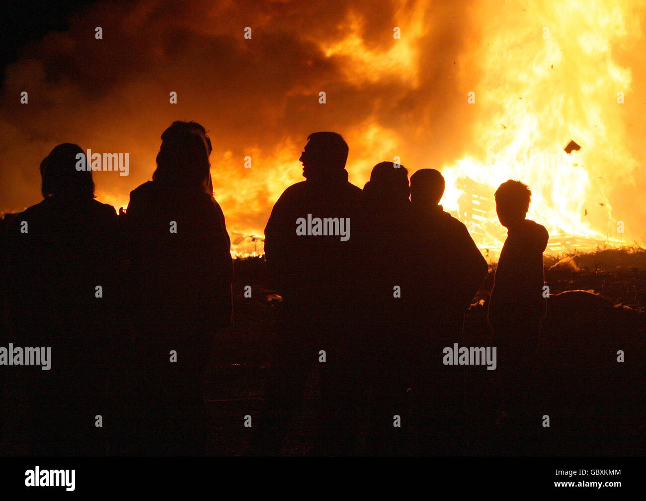 People watch a traditional pre 12th bonfire in glenarm hi-res stock ...