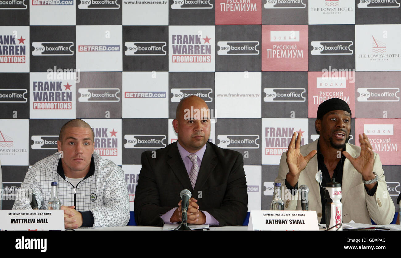 Boxer Matthew Hall (left) and Anthony Small (right) talk to the media ...