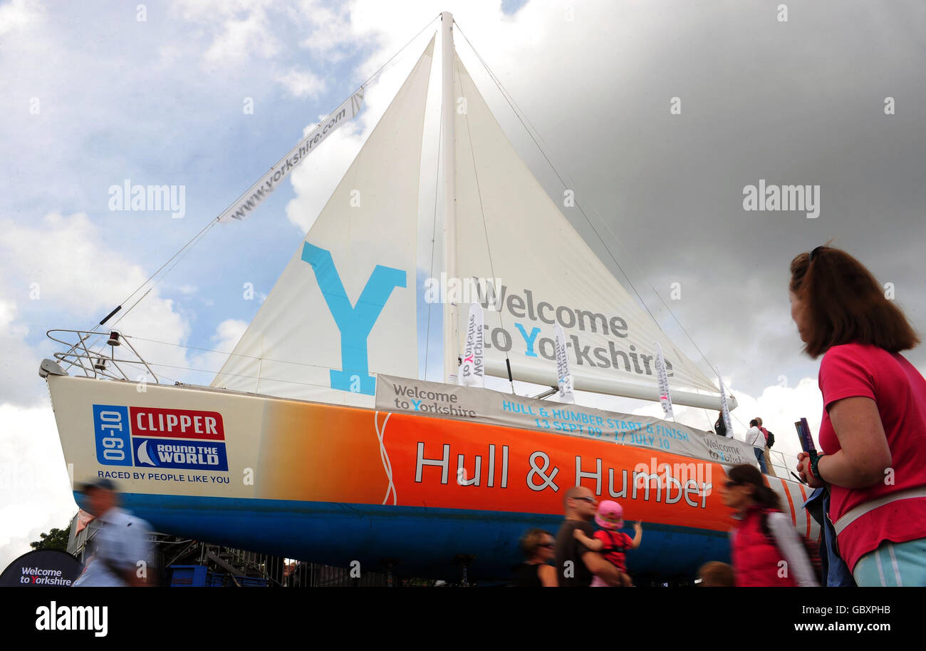 Visitors to the Great Yorkshire Show in Harrogate, walk past the Hull ...