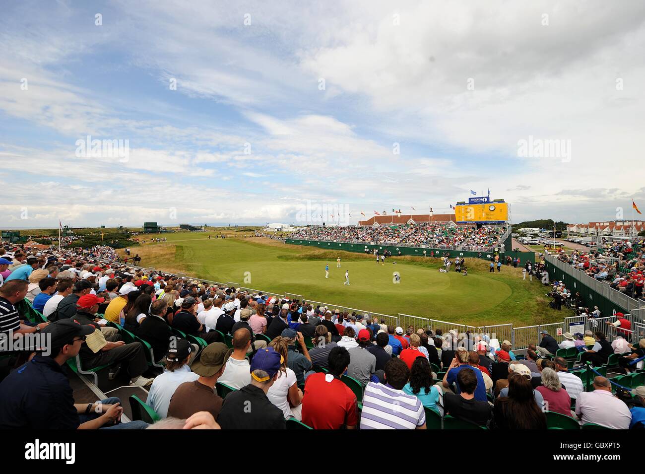 A view of the 17th green during the first day of the Open Championship ...