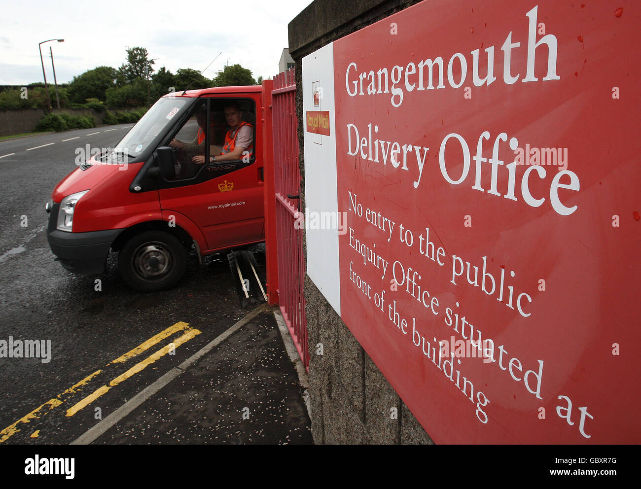 Postal workers at Grangemouth Delivery office after mail deliveries and ...