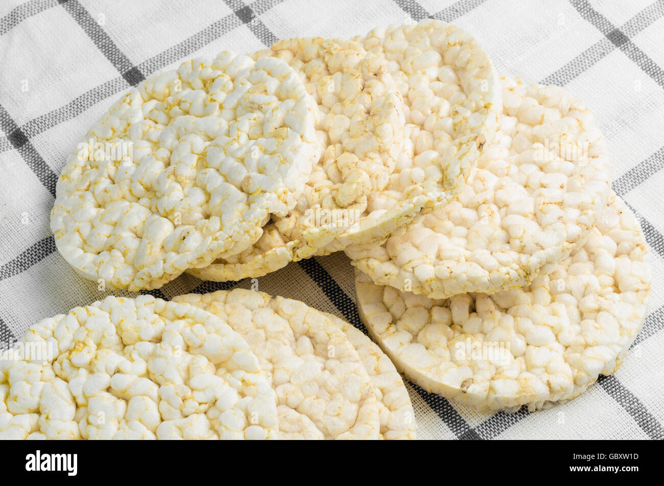rice cake, puffed rice on table cloth Stock Photo - Alamy