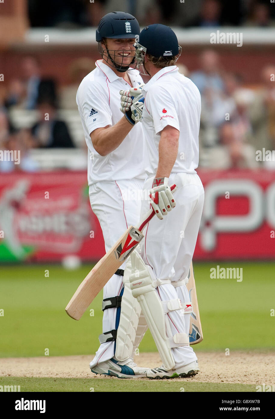 England's Andrew Flintoff shakes hands with Paul Collingwood during the ...