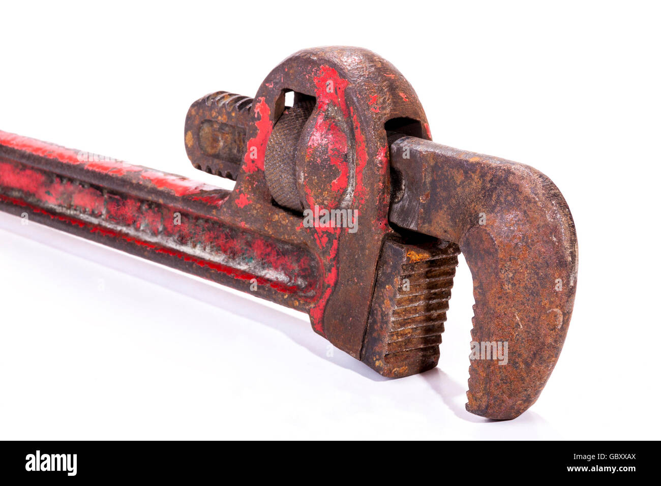 Studio shot close up left front view of vertical old neglected rusty ...