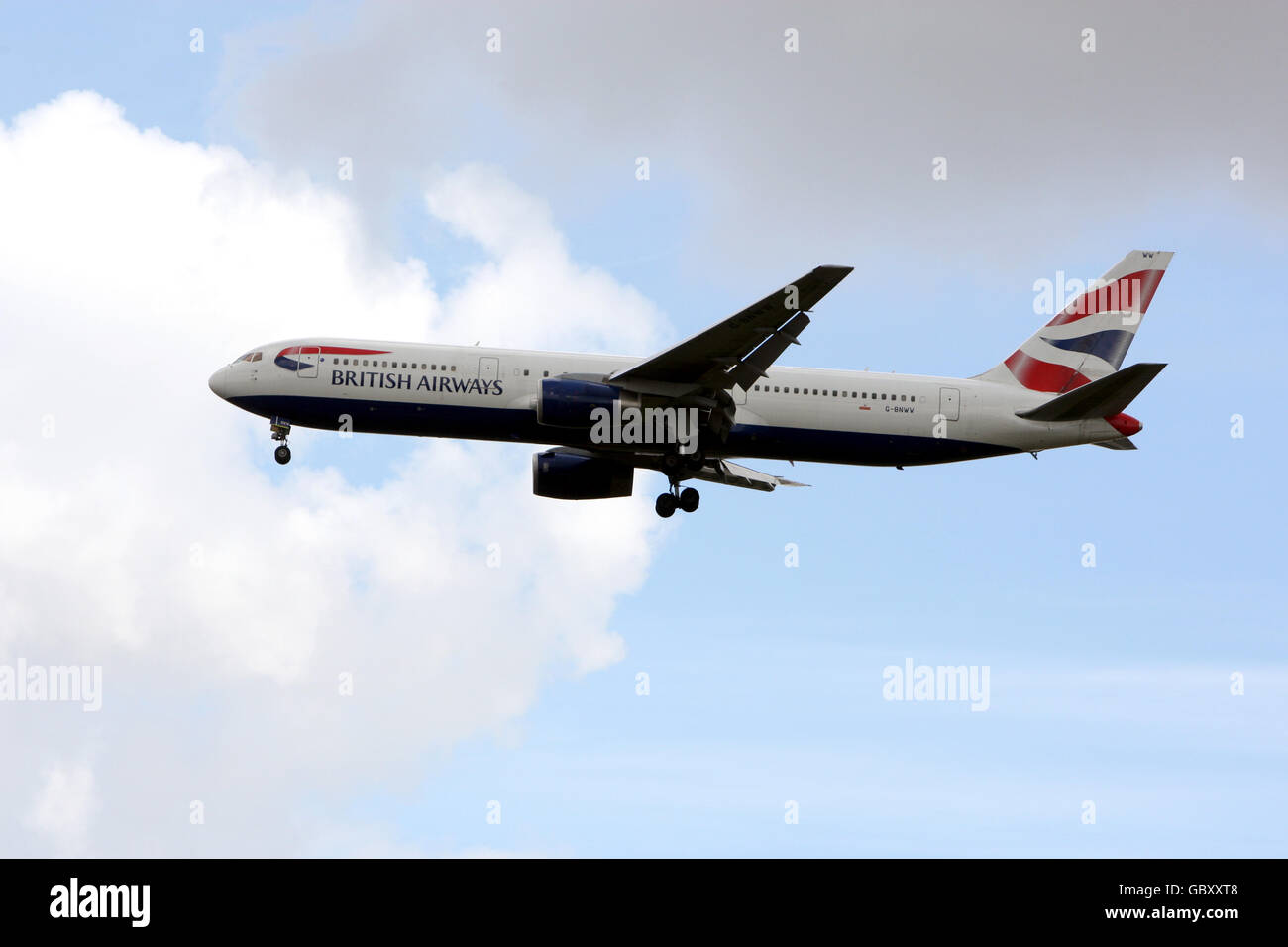 A British Airways Boeing 767 plane lands at Heathrow Airport, Middlesex ...