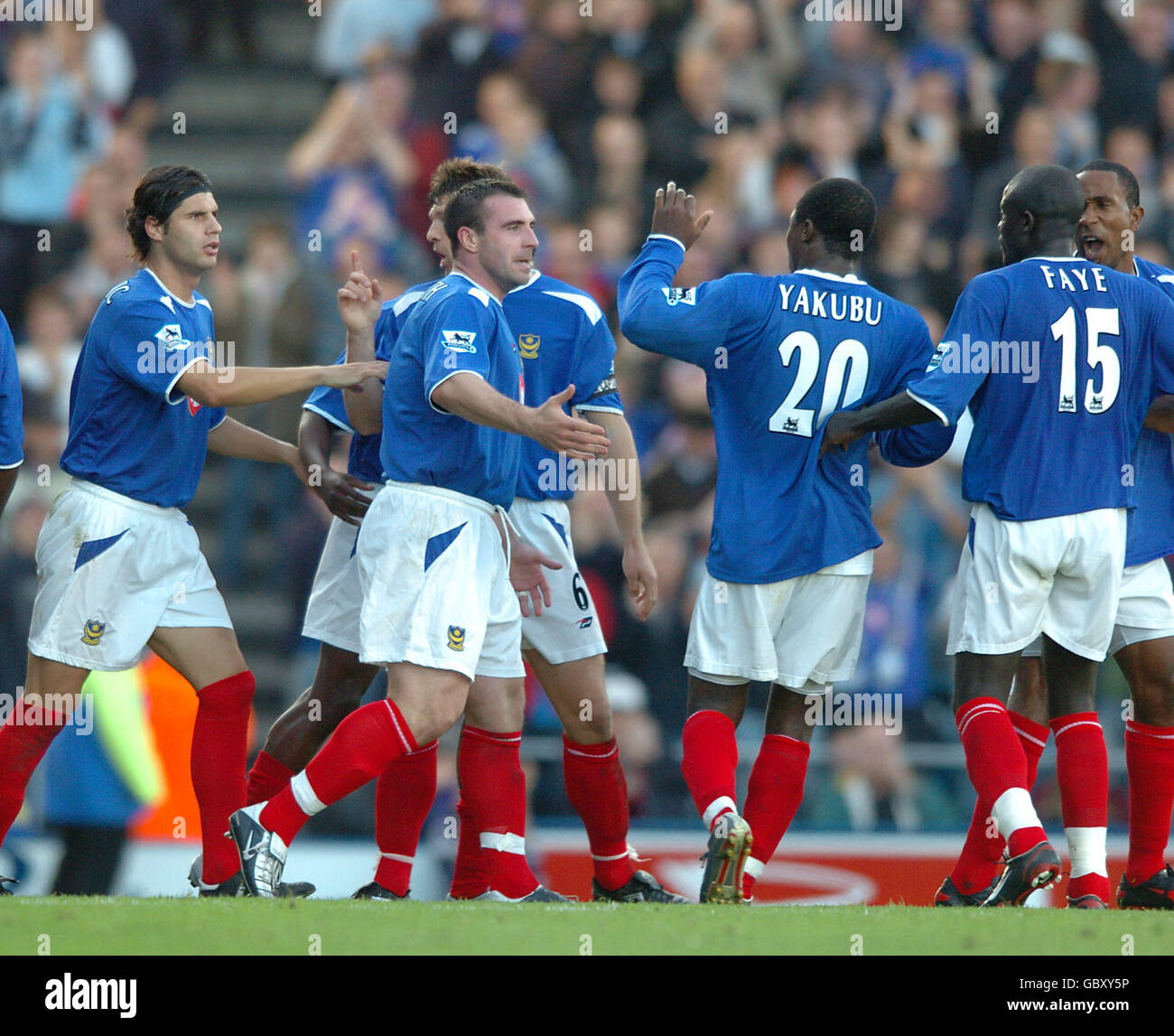 Portsmouths david unsworth celebrates teammates scoring first goal ...