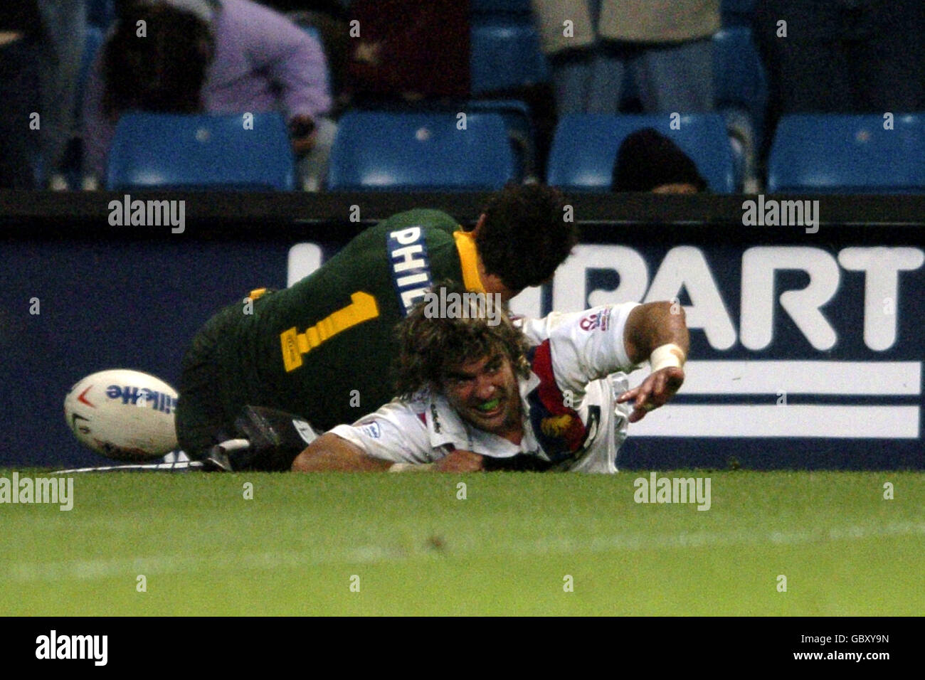 Great Britain's Brian Carney celebrates scoring the second try Stock ...