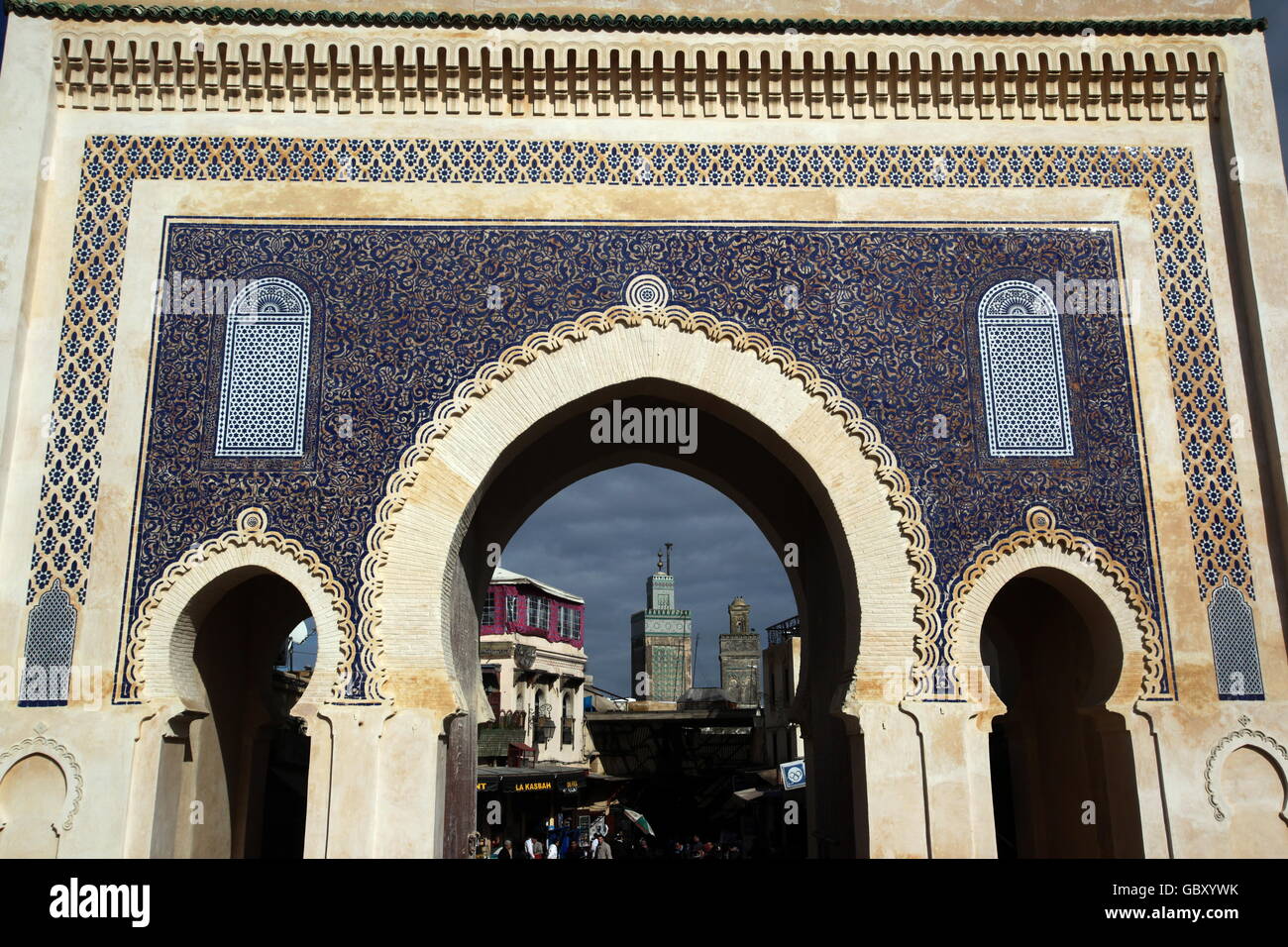 The blue Gate at the Bab Bou Jeloud in the old City in the historical ...