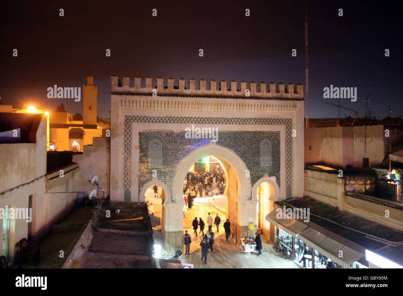 The blue Gate at the Bab Bou Jeloud in the old City in the historical ...