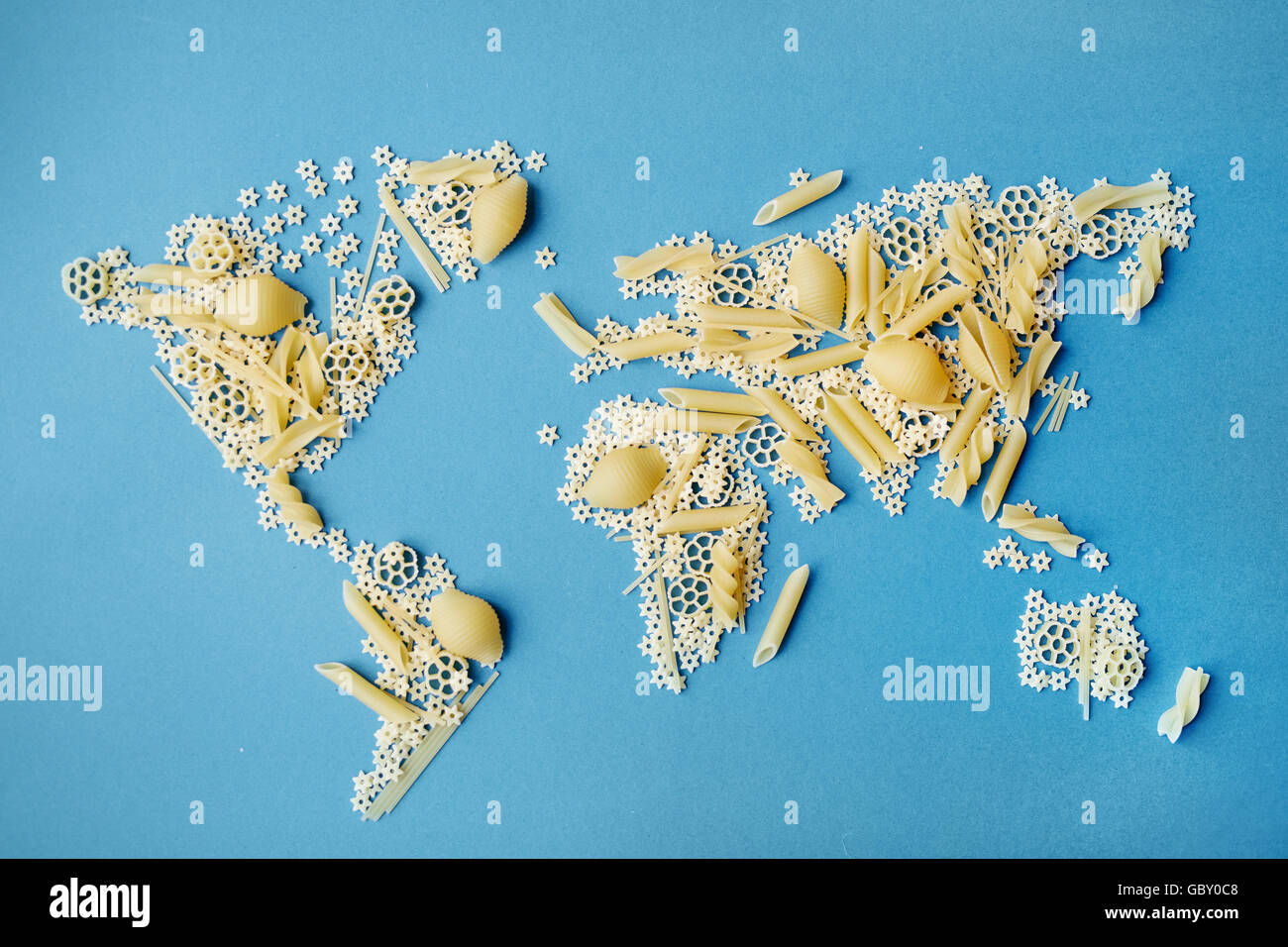 Spaghetti map isolated on blue background Stock Photo - Alamy