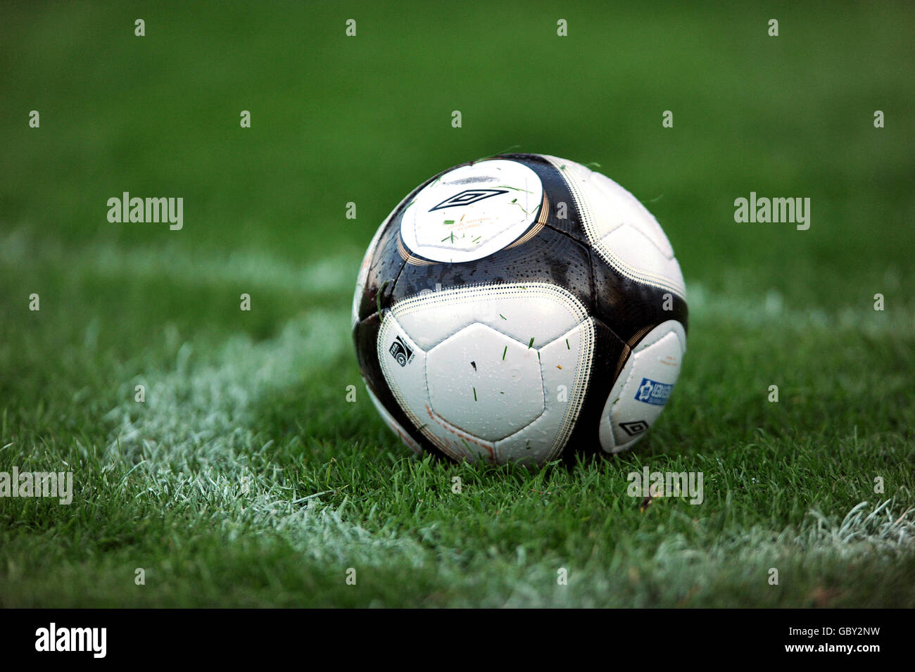 General view of an Umbro Football League match-ball sitting in the ...