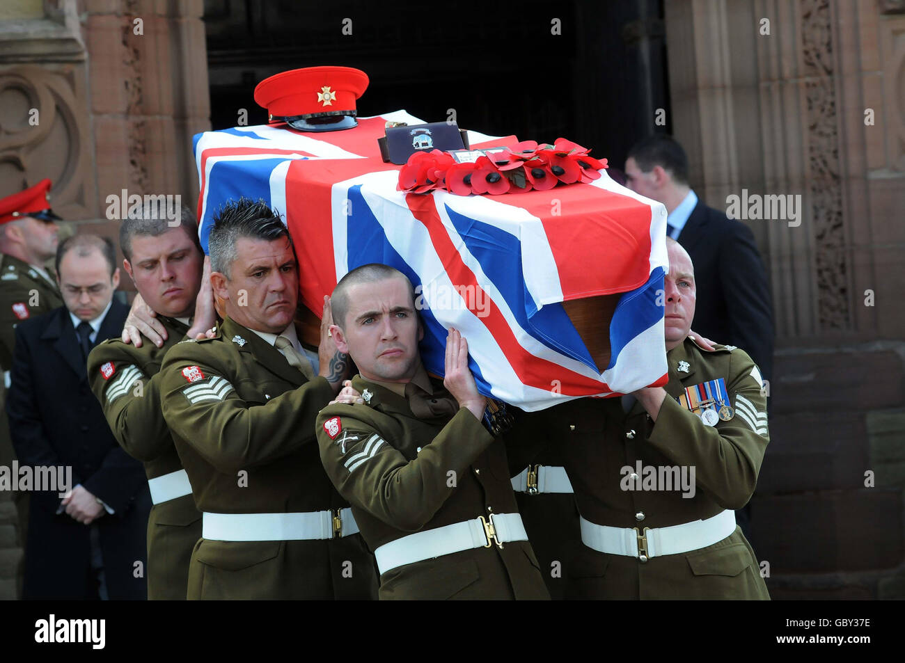 The coffin of Trooper Christopher Whiteside, 20, of The Light Dragoons ...