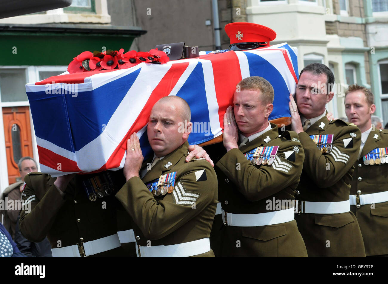 The coffin of Trooper Christopher Whiteside, 20, of The Light Dragoons ...