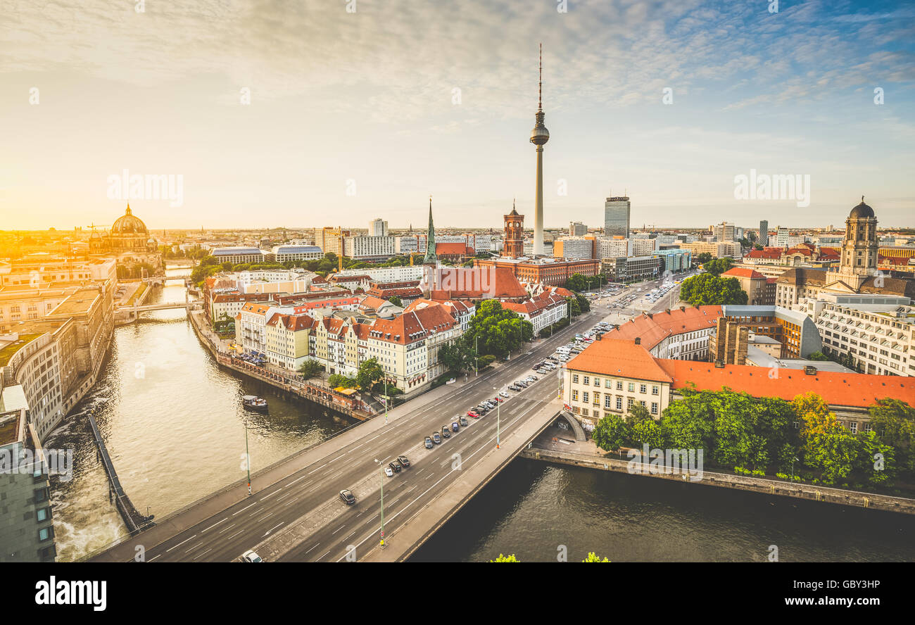 Aerial view of Berlin skyline with famous TV tower and Spree river in ...