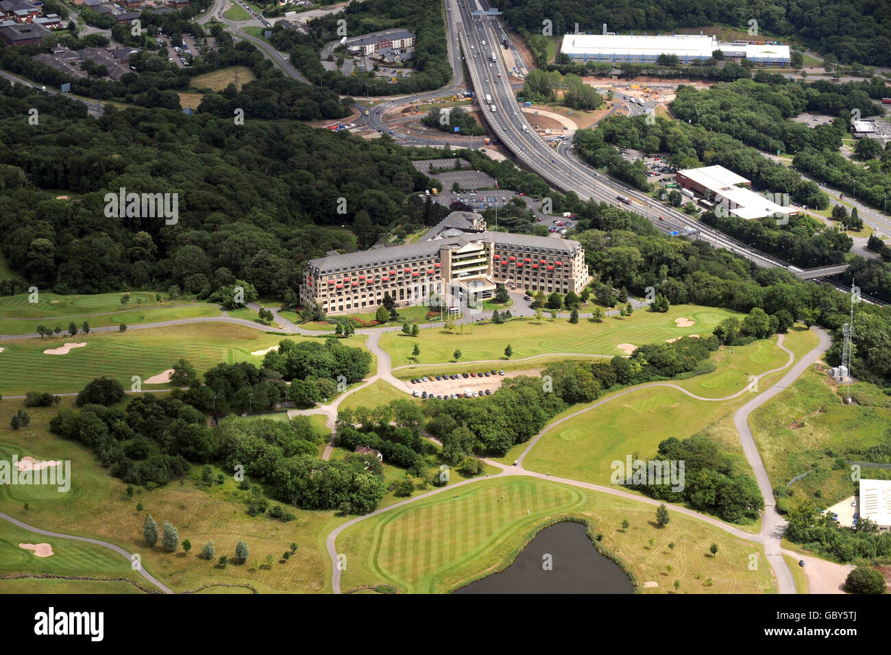 Aerial view of the celtic manor resort hotel hi-res stock photography ...